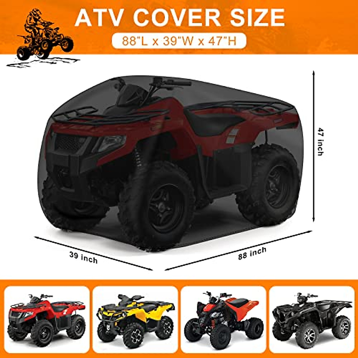 Comnova ATV Cover for 4 Wheelers - 88 Inch ATV Covers 600D Heavy Duty &amp; Waterproof, Outdoor Four Wheeler Quad Cover All Weather Large for Polaris, Kawasaki, Arctic Cat, Honda, Yamaha and More