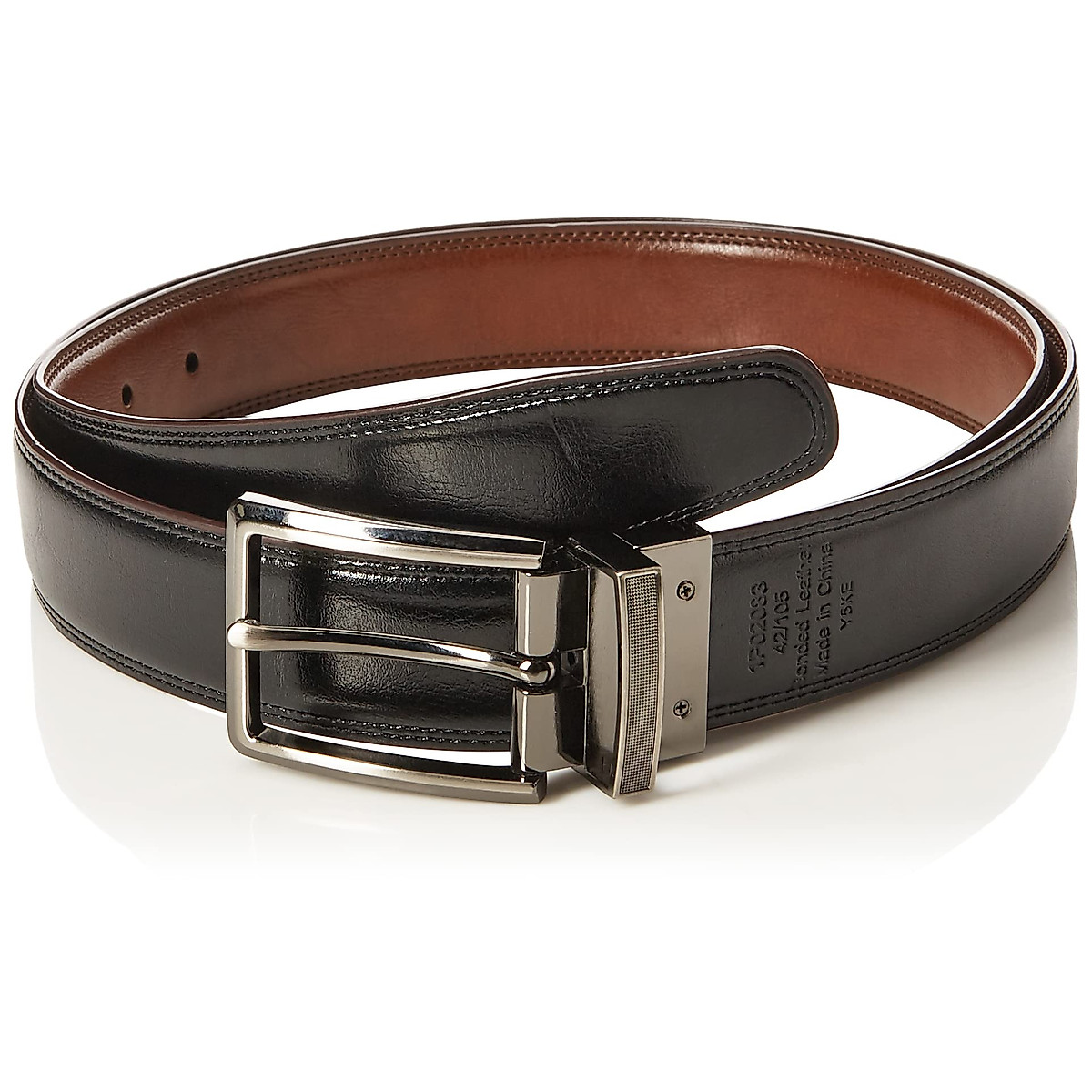 Perry Ellis Men's Portfolio Double Stitched Leather Reversible Belt (Sizes 30-42 Inches), Brown/Black, 34