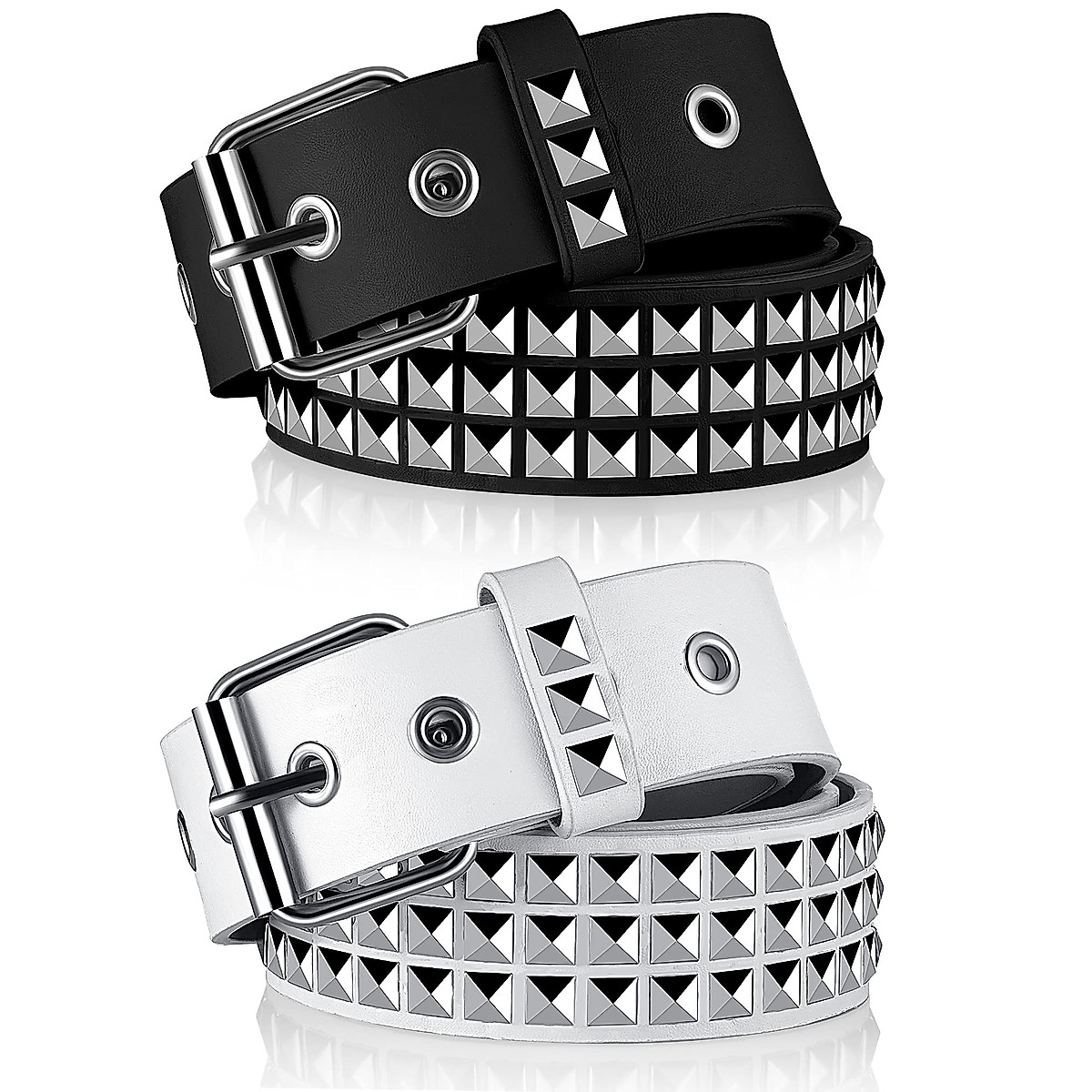 Vicenpal 2 Pieces Studded Belt Punk Rock Rivet Belt Metal Pyramid Pu Leather Belt EMO Belt for Women Men