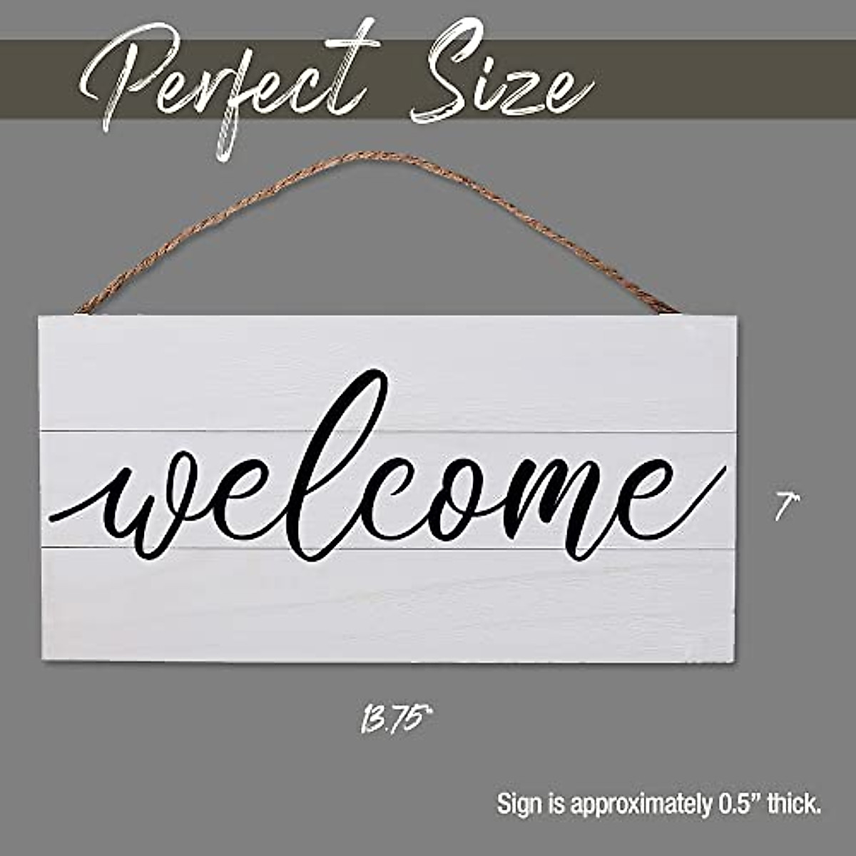 GSM Brands Welcome Wood Plank Hanging Sign for Home Decor (13.75 x 6.9 Inches)