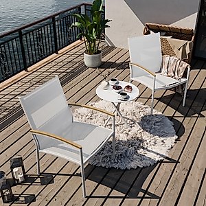 SUNLEI 3-Piece Patio Bistro Sets, Outdoor Black Chairs & Patio Furniture Conversation Set-Two Chairs with Coffee Table (Non-Rocking Chairs/White)