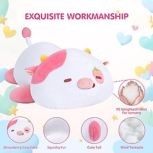 Weighted Stuffed Animals 4.0 Lbs – Weighted Strawberry Cow Plush, Weighted Plush Animals for Kids, Cow Weighted Pillow, Birthday Gifts for Women, Girls and Males (23 inch)