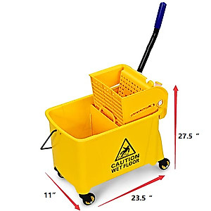 S AFSTAR 20L/21 Quart Commercial Mop Bucket with Wringer, Portable Mop Bucket with Wheels & Handle, Household Mop Wringer Bucket for Home Office Market Restaurant Hotel (Yellow)