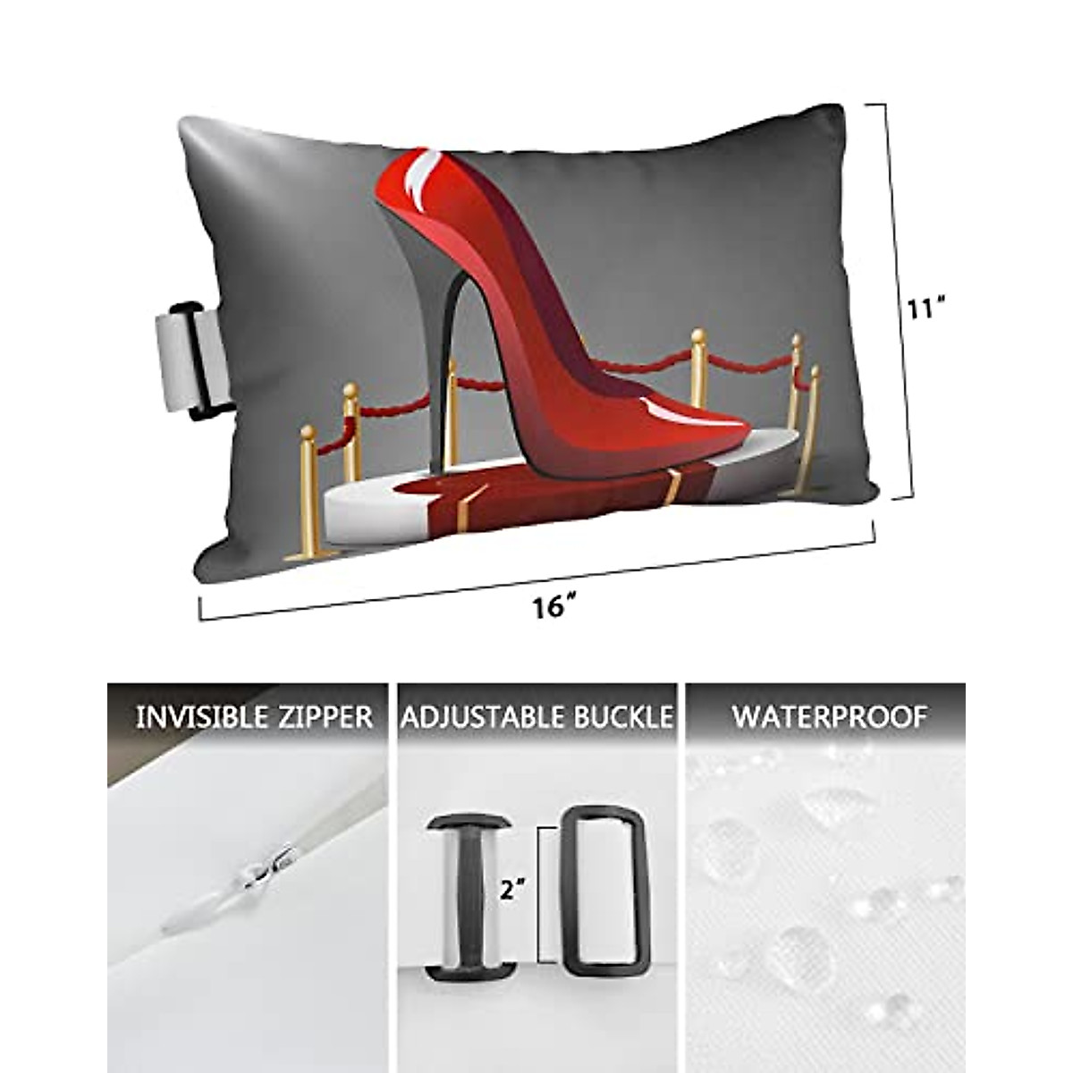 Recliner Head Pillow Outdoor Pillow with Insert Modern Red High Heel Shoes Ombre Gray Texture Waterproof Lumbar Pillow with Adjustable Strap Lounger Patio Chair Pillows for Beach Pool Office 1pcs
