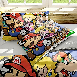 NICHIYOBI Redcap Beard Plumber Bros Game Movie Duvet Cover Set 3D Bedding Comforter Cover 3 Pcs (1 Duvet Cover+2 Pillowcases) Bedding Set (07,Queen-90x90in+20x30in*2)