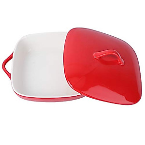 Ceramic Bread Pan Ceramic Cooking Dish Nordic Binaural Cake Dessert Bread Baking Pan with Cover Lid Micro Oven Square Plate Tray for Home Kitchen Shop Red Ceramic Loaf Pan