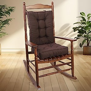 RACE LEAF Rocking Chair Cushion High Back, Non-Slip Patio Chair Cushions Set of Seat & Back Cushion with Ties for Indoor/Outdoor Rocker, Rocking Chair Pads with Memory Foam, Brown