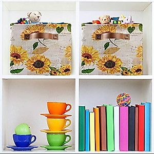 Mazeann Vibrant Sunflowers Storage Basket Bin Collapsible Foldable for Clothes Toys Storage Cabinets Waterproof Fabric Storage Box 15 x 11 x 9.5 inches 2PCS