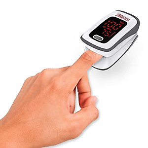 Fingertip Pulse Oximeter, Blood Oxygen Saturation Monitor (SpO2) with Pulse Rate Measurements and Pulse Bar Graph, Portable Digital Reading LED Display, Batteries and Carry Case Included