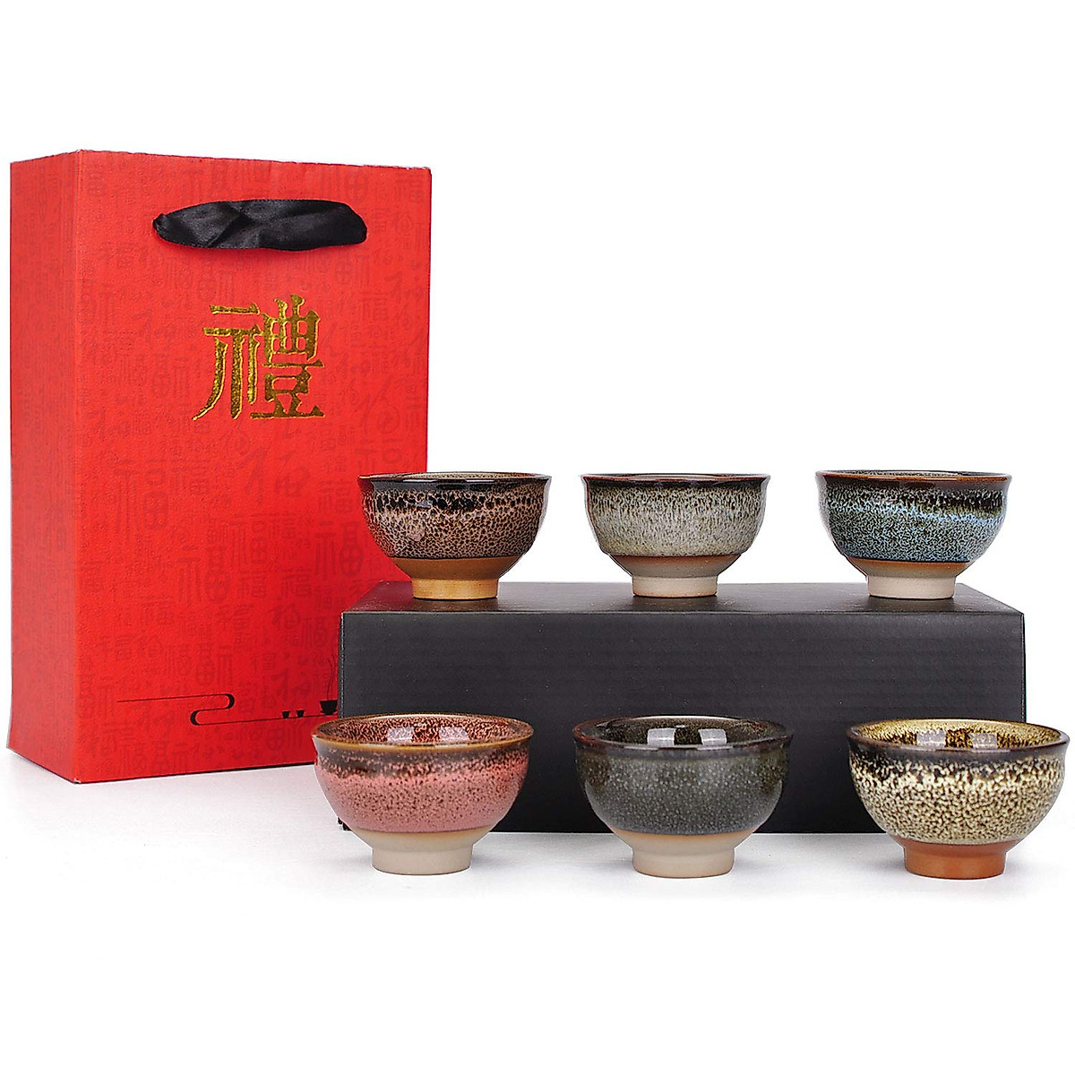 VanEnjoy 6 Sets Colorful Tea Cups - Kiln Transformation Chinese Handmake Jianzhan