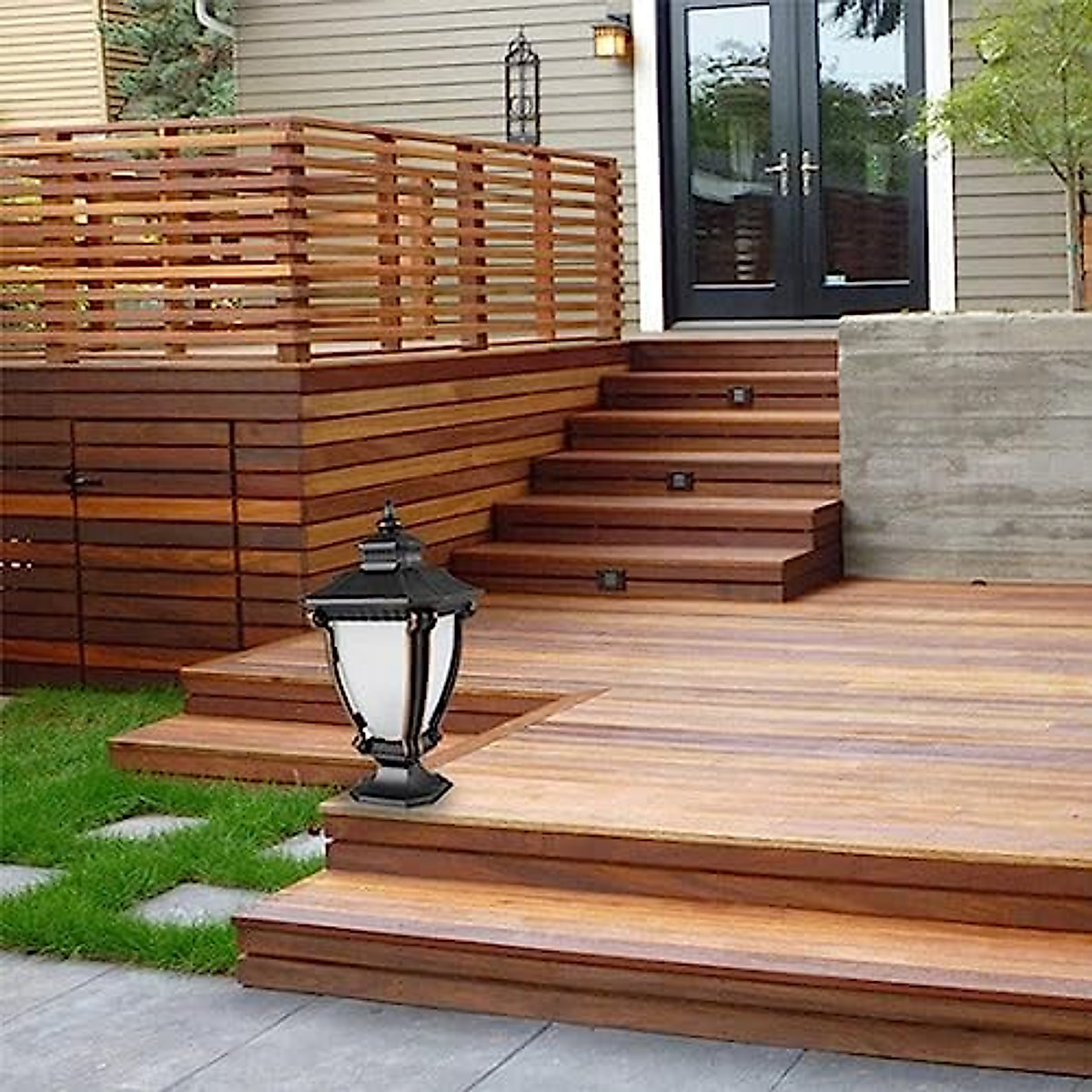 UYTTLHK Simple and Creative Post Light, Country Style Outdoor Post Lights, Industrial Style Lighting Fixture with Frosted Glass Shade, Cast Aluminum E26 Socket Post Lamp Deck Garden