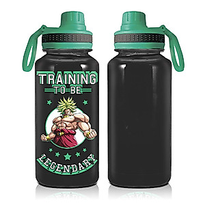 JUST FUNKY Dragon Ball Super Saiyan Goku Water Bottle w/Sporty Green Cap [BLACK 32oz] Hydro Tumbler Flask, Anime Plastic Water Bottle (OFFICIALLY LICENSED)