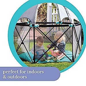 Summer Pop ‘N Play Deluxe Ultimate Playard, Aqua Splash - Full Coverage Indoor/Outdoor Portable Play Pen with Fast, Easy and Compact Fold