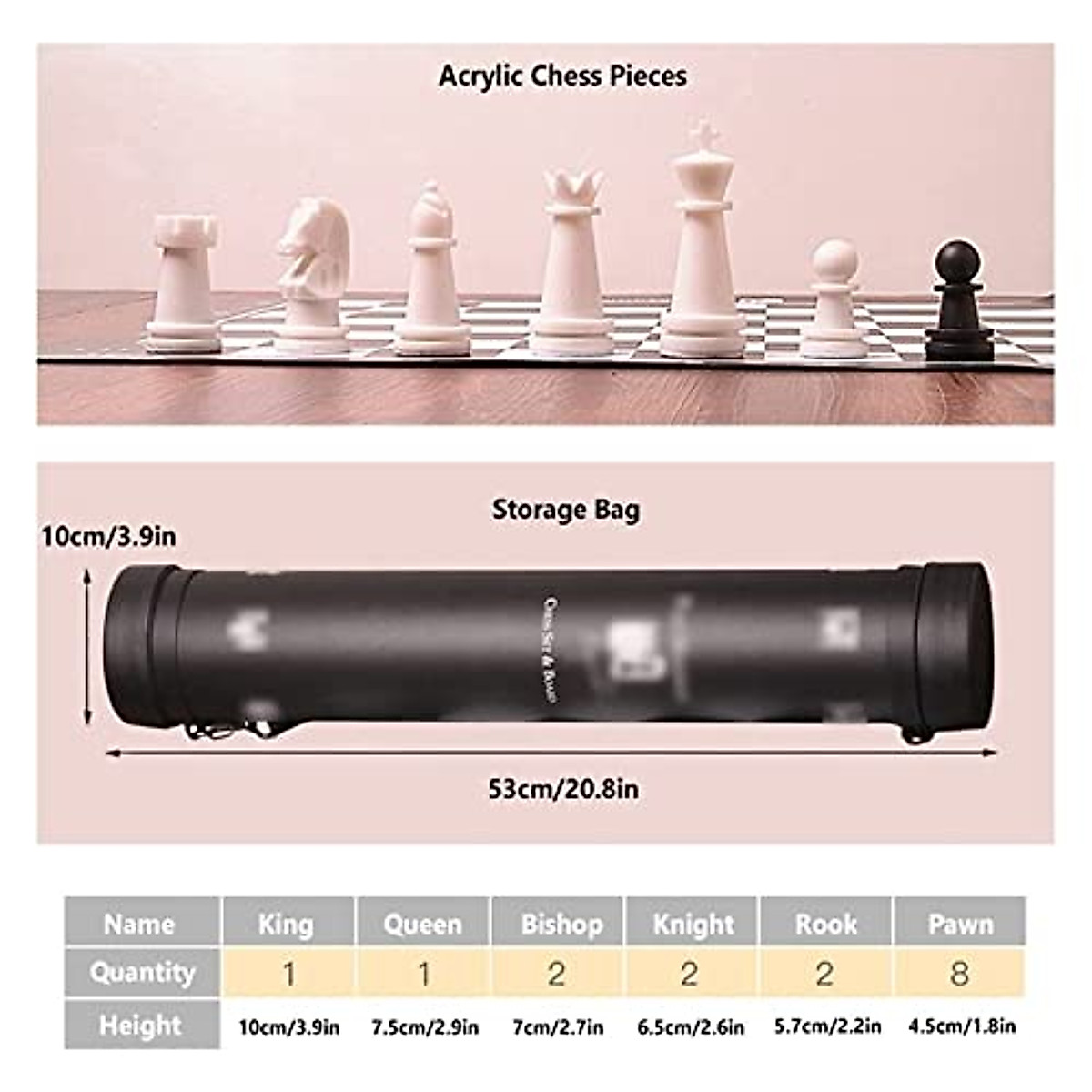 Chess Board Game Portable Chess Checkers Set，Folding Roll Up Chess Game for Outdoor Activities Chess Sets Travel Chess Set