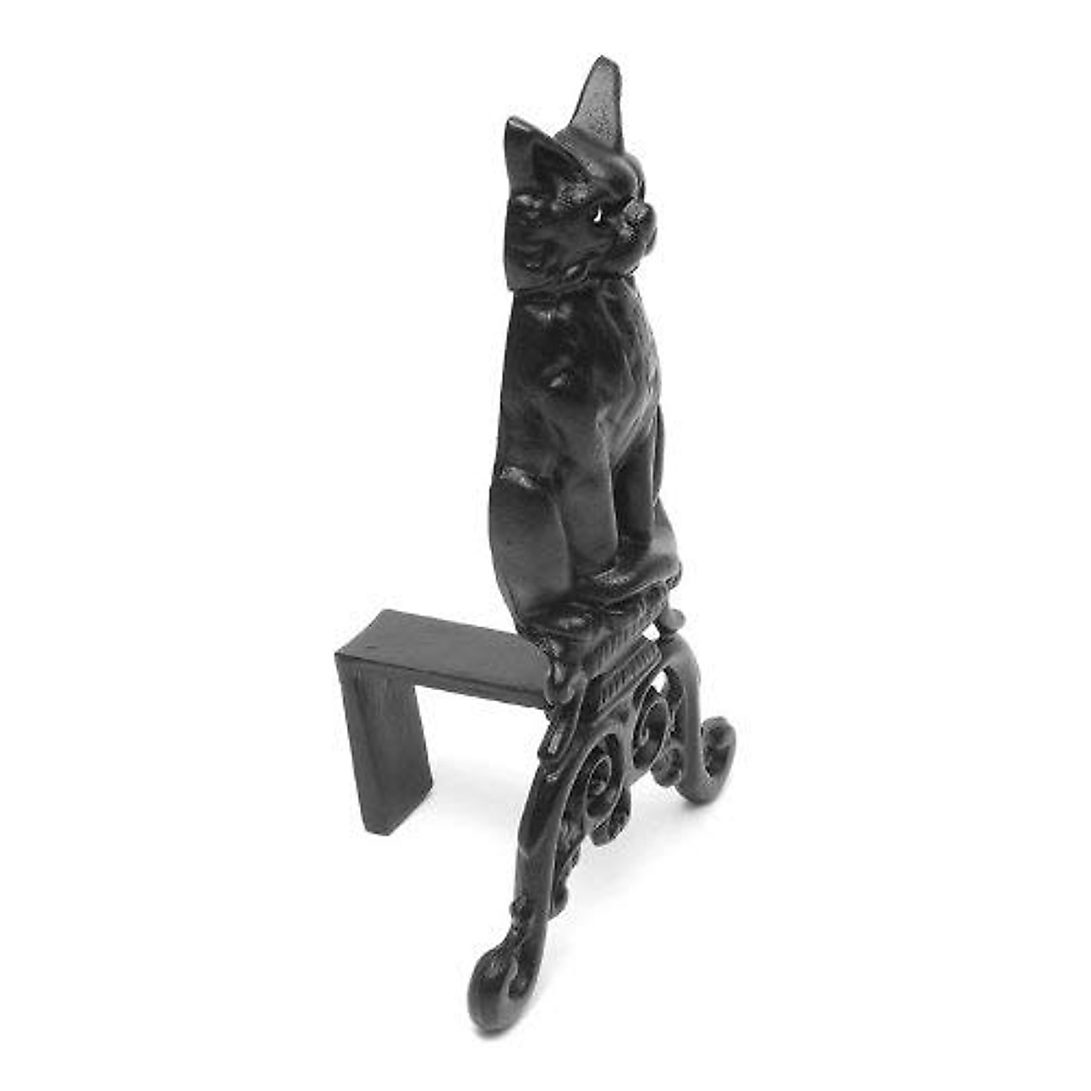 UniFlame, A-1251, Black Cast Iron Cat Fireplace Andirons with Reflective Glass Eyes