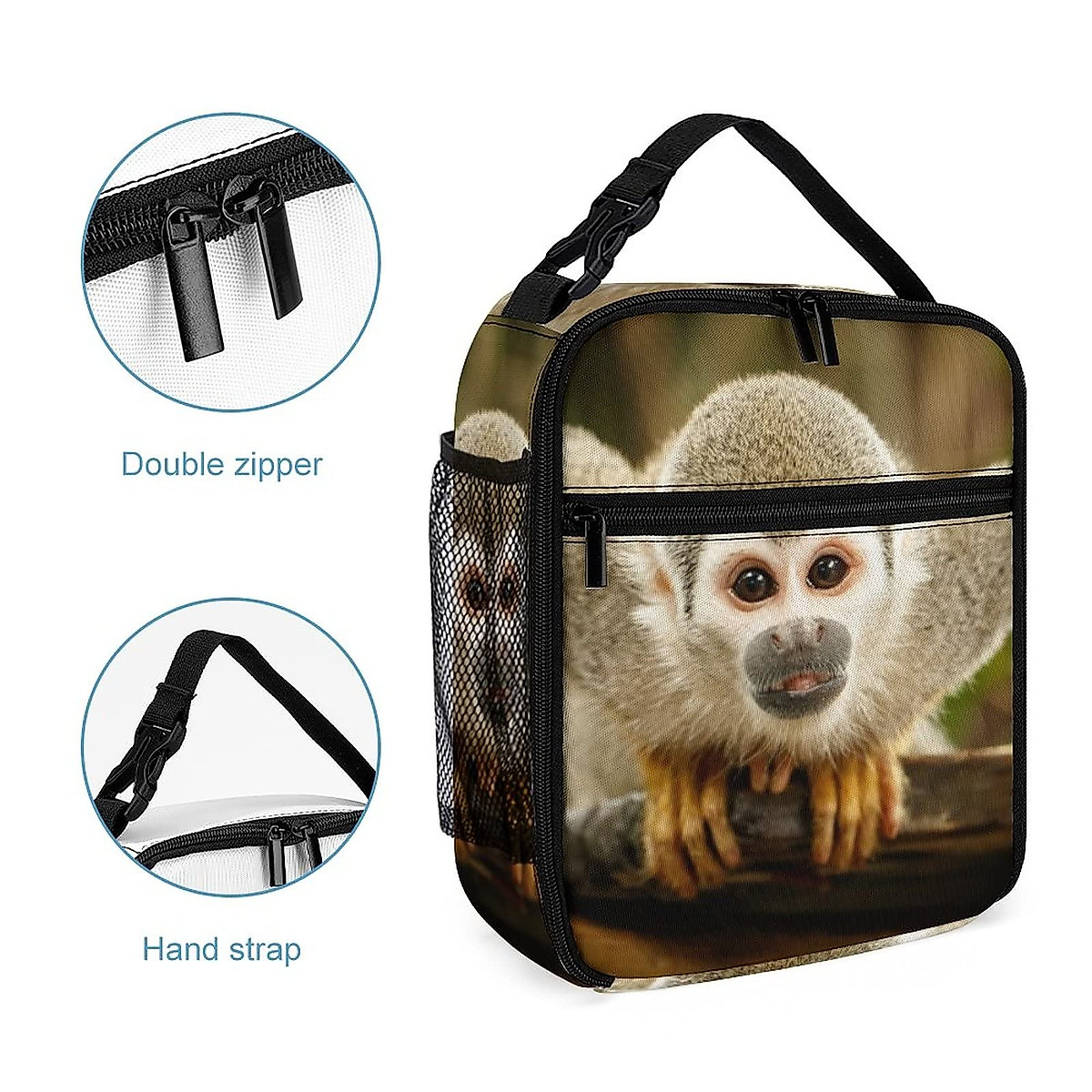 MINBHEBYUD Squirrel Monkey Jungle Lunch Bag for Men Women, Insulated Lunch Bags for Office Work, Reusable Portable Lunch Box