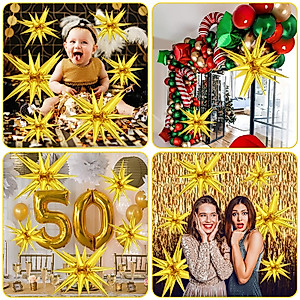 10 Pcs Star Balloons - Explosion Starburst Foil Cone Magic for Birthday, Wedding, Anniversary Party Backdrops Decorations Supplies, 6 Pcs 22Inches & 4 Pcs 27Inches (Gold)