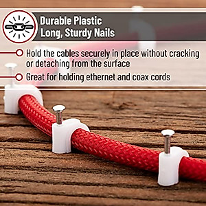 Bates- Cable Clips with Steel Nails, White, 360 pcs, 4mm 5mm 6mm 8mm 10mm, Wire Clips, Cord Clips, White Cable Clips, Ethernet Cable Clips, Cable Wire Clips, Coax Cable Clips, Cable Cord Clips.