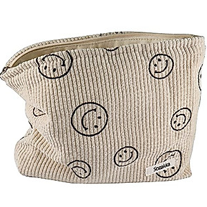 HOYDATE Corduroy Cosmetic Bag with Zipper Cosmetic Bags Large Capacity Makeup Bags Travel Toiletry Bag Accessories Organizer Pouch Cosmetic Bag for Women Teen Girls(Beige)