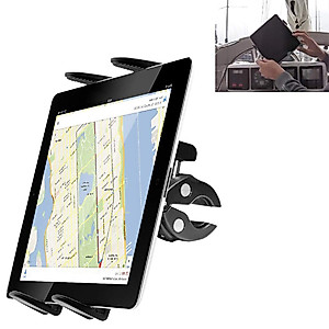 Heavy Duty Rail Pole Clamp Handle Bar Mount w/Universal iPad Pro Tablet Holder for Stationary Treadmill Elliptical Exercise Spin Bike Microphone Stand & Boat Helm