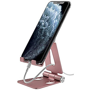 Aduro U-Rise Adjustable Phone Stand Foldable Aluminum Steel Universal Cell Phone Holder Portable Cell Phone Stand for Desk Rose Gold