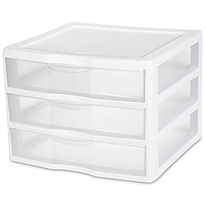 Sterilite 20938003 Wide 3 Drawer Unit, White Frame with Clear Drawers, 3-Pack