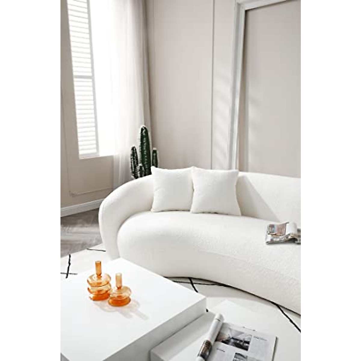 Luxury Unique Half Moon Shaped Oversized Curved Sofa, 5 Seater Boucle Fabric Cloud Couch with Throw Pillows, Comfy Upholstered Sofas&Couch Sofacama for Living Room, Bedroom, Office, Apartment