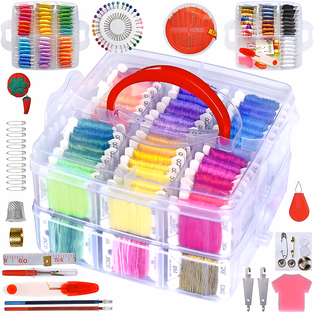 188 Embroidery Floss Set Including Cross Stitch Threads Friendship Bracelet String with 2-Tier Transparent Box, Floss Bobbins and Cross Stitch Kits