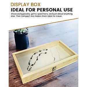 Novel Box Jewelry Display Case Wood 14.75x8.25x2.1 Large Glass Jewelry Box with Lid - Display Cases for Collectibles - Rock Collection Box with Metal Clasp - Gem Display Case