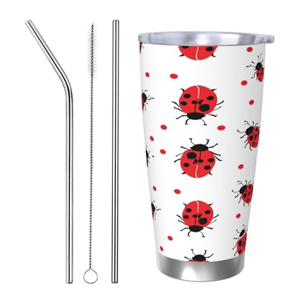 AYCZN Ladybugs Pattern 20 OZ Tumbler Stainless Steel Travel Coffee Mug, Cute Bird Insulated Water Bottle with Lid and Straws Leakproof Thermal Cup