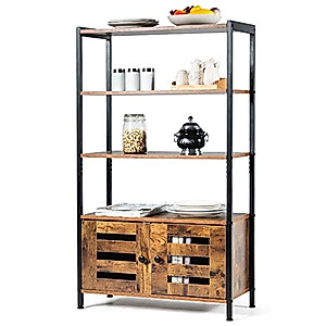 Tangkula Storage Cabinet, Industrial Bookshelf and Bookcase, Freestanding Floor Cabinet with 3 Shelves and 2 Louvered Doors, for Living Room Study Home Office, 27.5 x 12 x 47.5 Inch, Rustic Brown