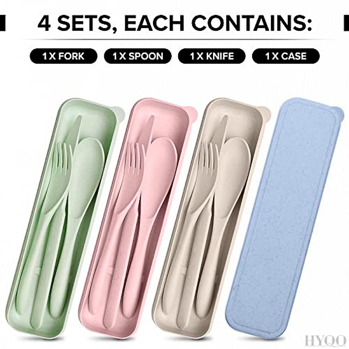 4 Pcs Travel Utensils with Case - Wheat Straw Dinnerware Sets Reusable Utensils Set with Case Cutlery Set - Portable Forks and Spoons Silverware Set Lunch Box Accessories for Camping