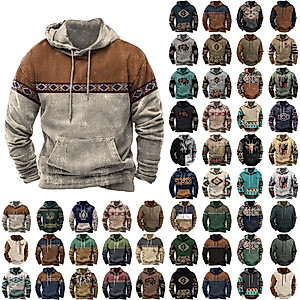 Aymnlox daily deals of the day prime today only Hoodies for Men Western Aztec Ethnic Lightweight Hooded Sweatshirts Casual Long Sleeve Ethnic Print Graphic Pullover mens western hoodies Gray 2X
