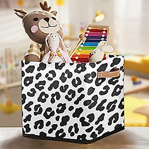 Black Leopard Print Storage Basket Bins for Organizing Pantry/Shelves/Office/Girls Room, Animal Skin Storage Cube Box with Handles Collapsible Toys Organizer 13x13