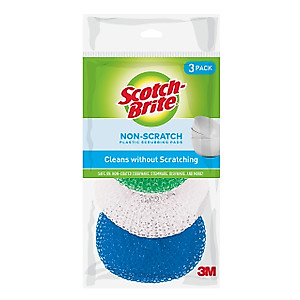 Scotch-Brite Non-Scratch Plastic Scrubbing Pads, Cleans Dishes Without Scratching, 3 Scrubbing Pads