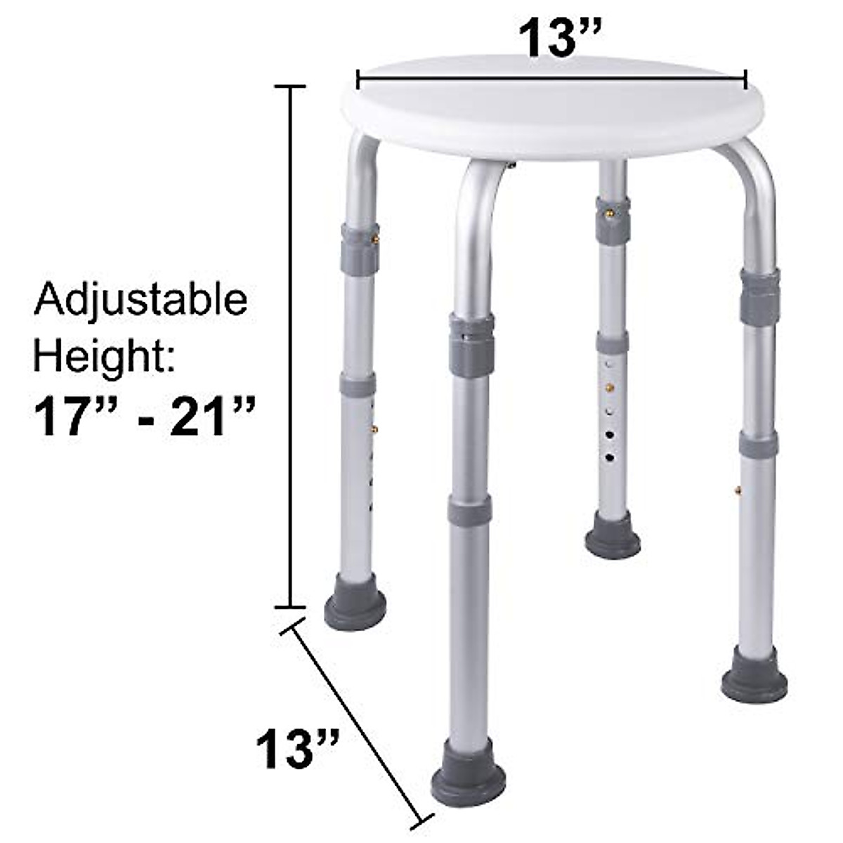 Medical Tool-Free Assembly Adjustable Shower Stool Tub Chair and Bathtub Seat Bench with Anti-Slip Rubber Tips for Safety and Stability