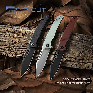Sencut Brazoria Folding Pocket Knife for EDC, Burgundy G10 Handle Black Stonewashed D2 Blade Folding Knife with Clip, Everyday Carry Knife with Liner Lock for Men Women, Lightweight for Indoor Outdoor Fathers Son Gift SA12C