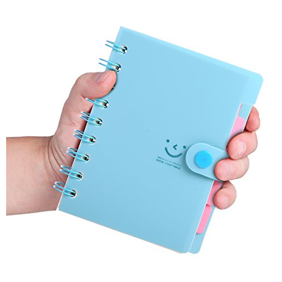 Pocket Spiral Journal Mini Notebook, Traveler Cute Diary, 5 Subject Planner, Ruled Small Writing Paper Hard Cover Notepad, Index Label, 100 Sheets, 5.1"×3.5" Smile Printed Memo Pad