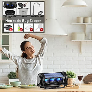 Bug Zapper,Solar Mosquito Zapper Outdoor & Indoor, Cordless Rechargeable Mosquito Trap, Mosquito Killer lamp Electric Fly Zapper, Waterproof Insect Zapper for Home, Backyard, Patio,Garden (Black_1)