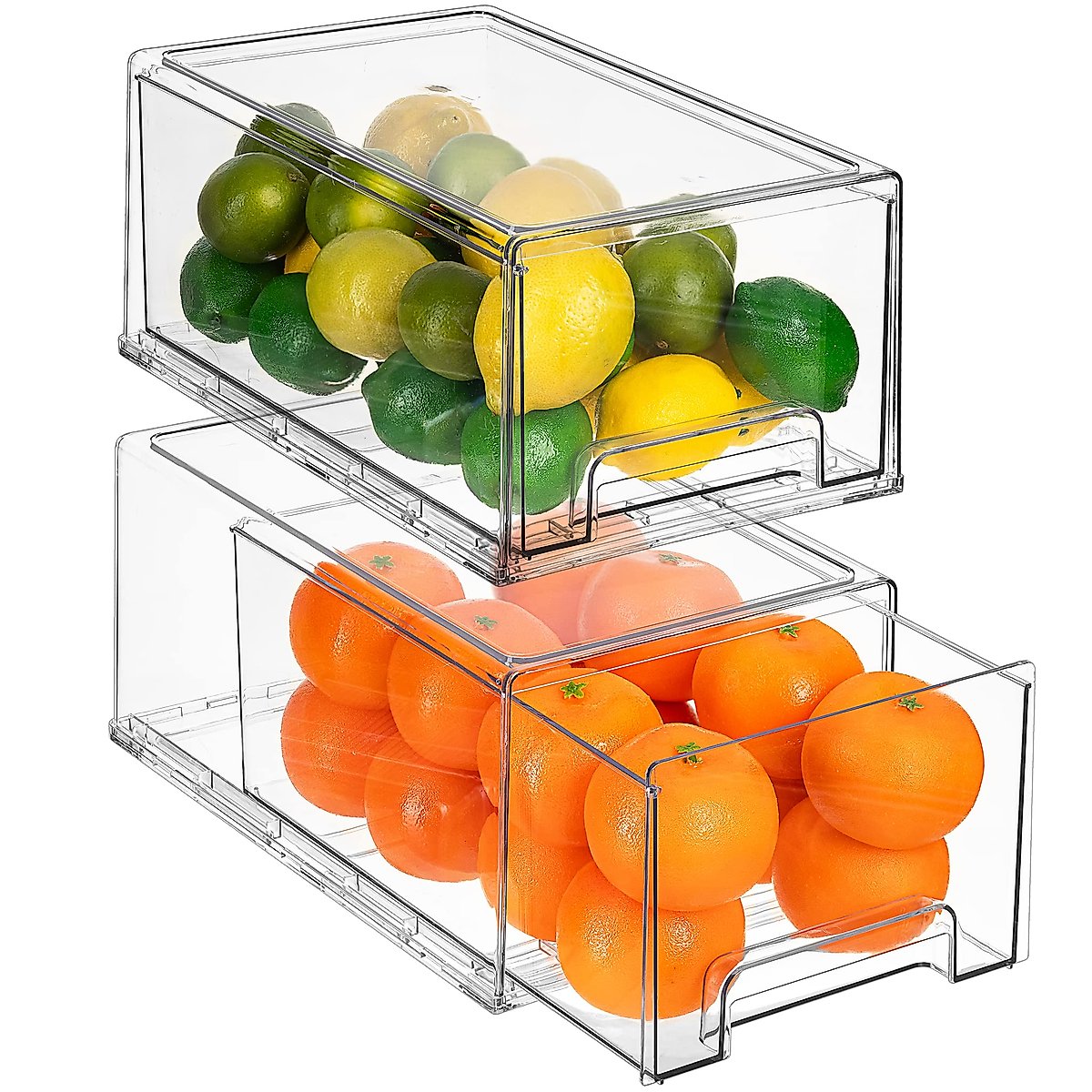 Sorbus Fridge Drawers and Rolling Storage Bin Set - Comes with 2 Large Fridge Drawers and 3-Pack of Curved Organizing Bins on Wheels