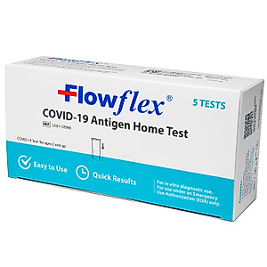 Flowflex COVID-19 Antigen Home Test kit, 1 Pack, 5 Tests Total. FDA EUA Authorized OTC at-Home Self-Test, Non-invasive Nasal Swab, Easy to Use and No Discomfort, Results in 15 Minutes