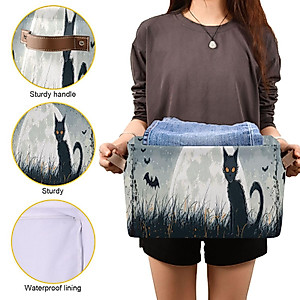 GOODOLD Spooky Black Cat Shelf Storage Baskets, Foldable Fabric Storage Bins with Leather Handles for Closet, Home, Bedroom, Nursery, Office Organizers (1 Pack)