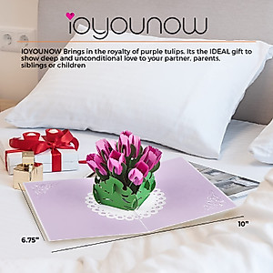 ioyounow Paper Flowers Popup Card - 5x6.75 Inch Pop Up 3D Purple Tulips Greetings Card - Happy Birthday Cards for Sisters – Best Paper Greetings, Thinking of You Gift for Women