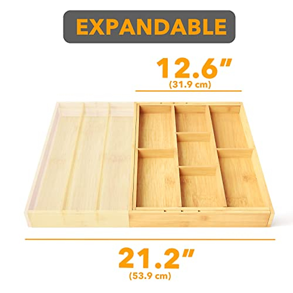 SpaceAid Bamboo Utensil Drawer Organizer with Labels, Kitchen Silverware Expandable Tray Holder Organizer for Flatware, Cutlery, Spoon and Knives Drawer Storage Organization (Natural)