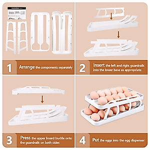 TUSGENK Egg Holder for Fridge, Automatic Rolling Egg Organizer Storage for Refrigerator, 2 Rows Space-Saving Eggs Dispenser, Large Capacity 28 Eggs Container & Tray for Kitchen (2 Layer,White)