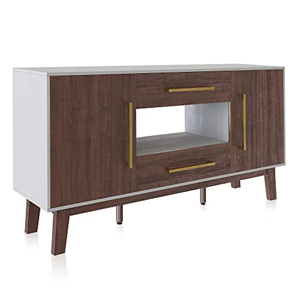 BELLEZE Mid-Century Modern Side Table with Two Drawers and Enclosed Cabinets, Sideboard Buffet Table for Kitchen, Living Room, or Hallway - Tristan (Dark Walnut)