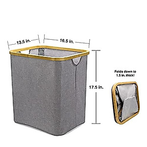 BROOKSTONE, Large Laundry Hamper with Handles, Stylish Bamboo Trim, Dirty Clothes Hamper Basket, Perfectly Sized at 17.25” X 16.25” X 13.25, Use as Storage Organizer, Save Space in Bedroom / Bathroom
