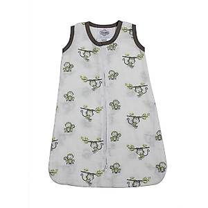 Bacati - Muslin Happy Monkeys Sleeping Bag (Wearable Blankets) (Newborn, Green/Gray)