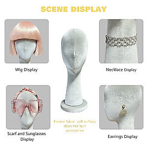 DE-LIANG Female Velvet Head Dress Form Mannequin Fully Pinnable Head for Hat Wig Jewelry Earring Scarves Display Clothing Fabric Head Model for Sale Silver Grey40cm