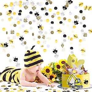 410 Pieces Bee Confetti Gold Glitter Bee Confetti Yellow Black Bee Confetti Circle Confetti Honeycomb Hexagon Confetti for Bee Themed Party Baby Shower Birthday Table Decoration